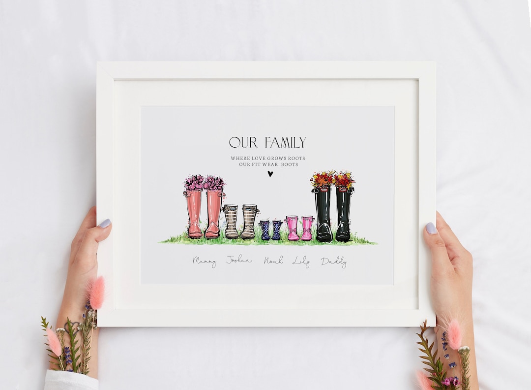 Wellie Boots Print, Family Personalised Framed Prints, Kids and ...