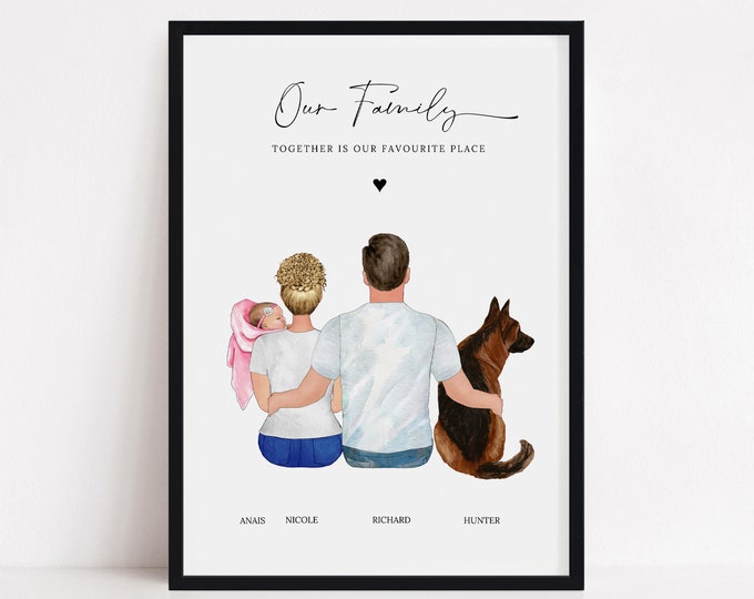 Custom Portrait Family Print, Personalized Gift for Family, Our Family ...