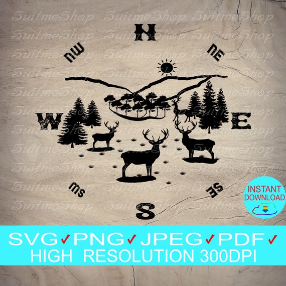 Compass Deer Wildlife Svg Compass Svg Deer Hunting Season - Etsy Finland