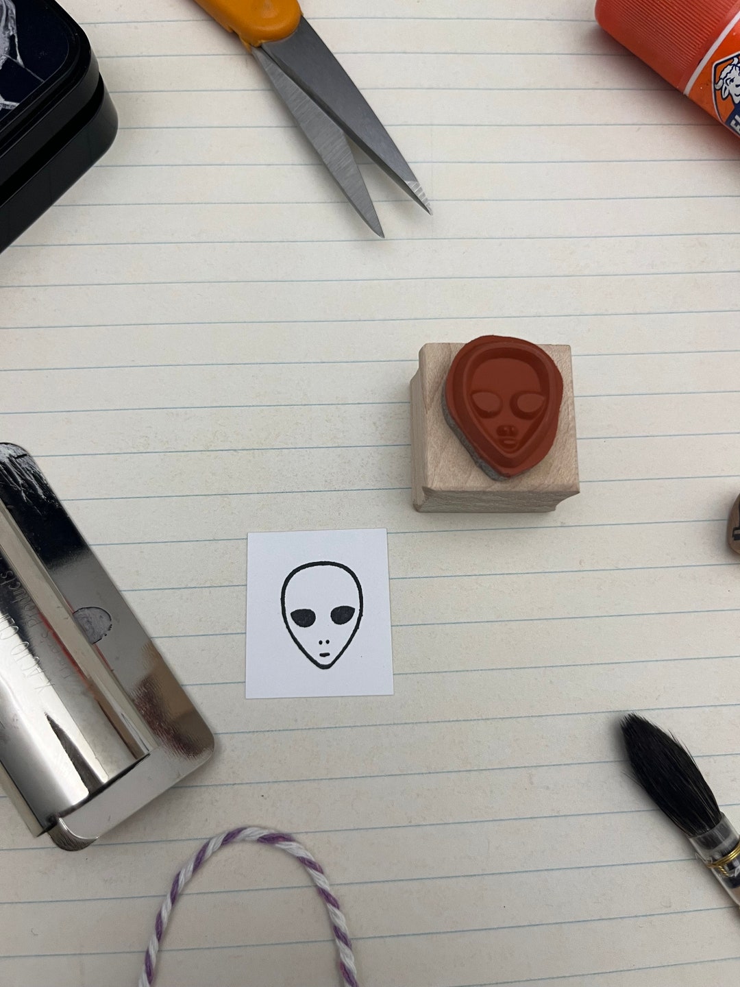 Alien Head Rubber Stamp for Scrapbooking, Journal Entries, Card Making ...