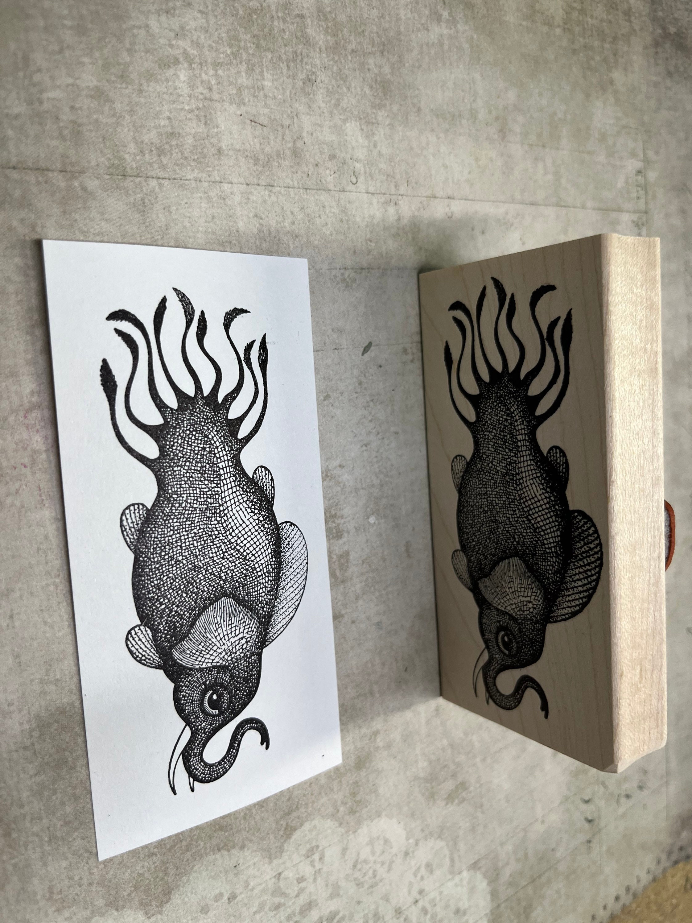 Elephant, Fish, Squid Rubber Stamp for All Sorts of Crafts Like ...