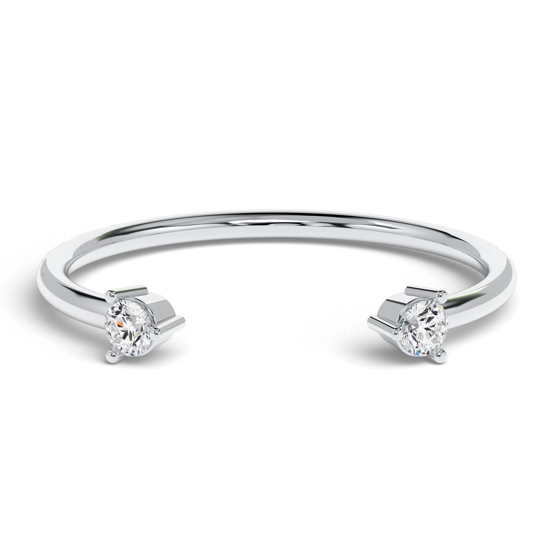 Round Cut 2 Stone Open Minimalist Natural Diamond Ring in 9K White ...