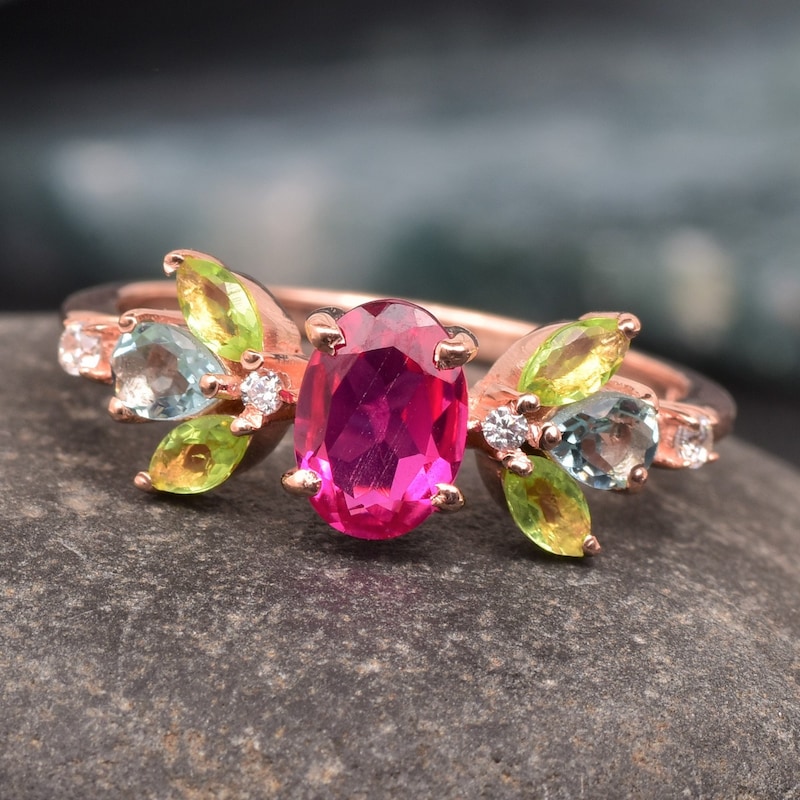 Ruby Peridot Ring - Etsy