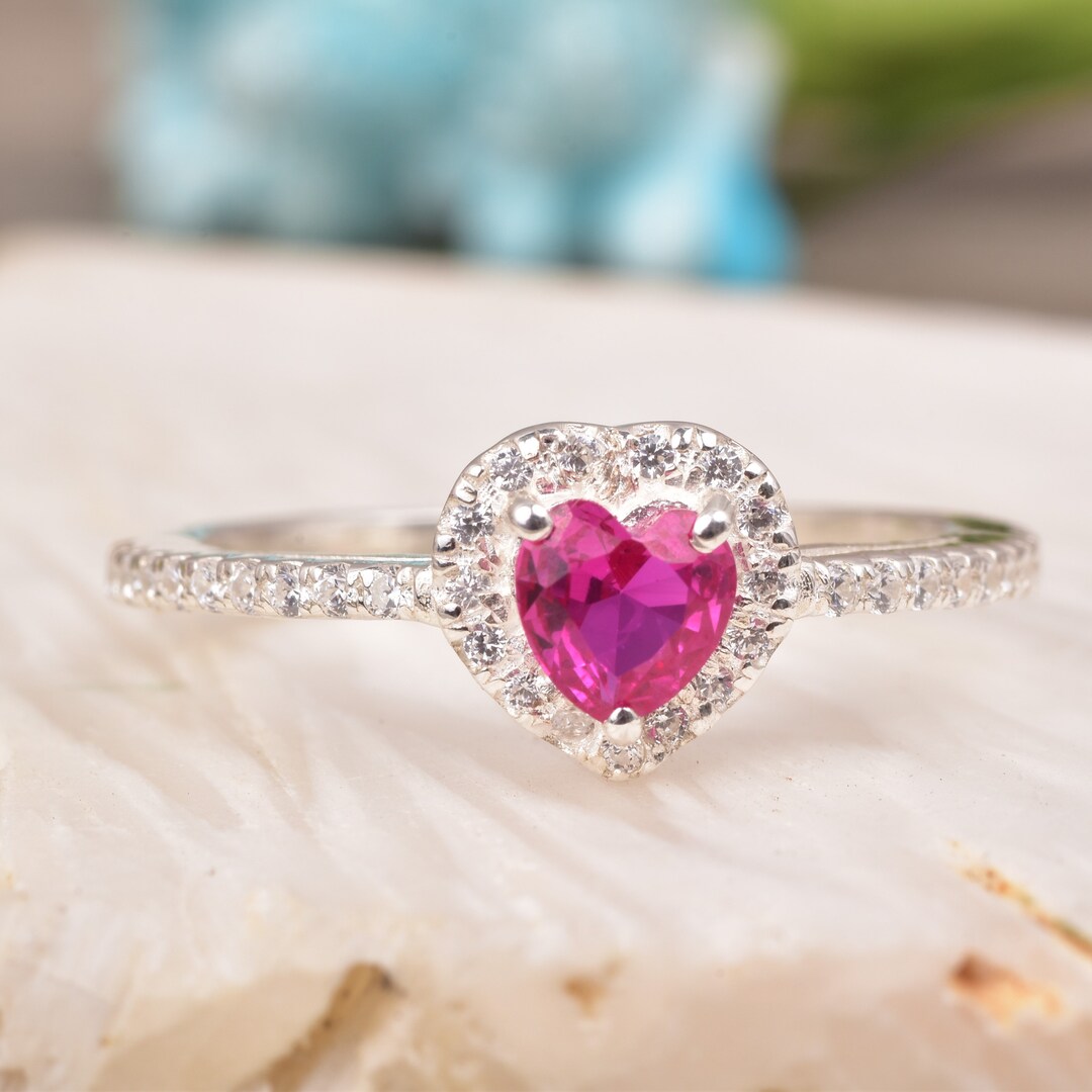 Cute Minimalist Ruby Heart Ring, 14k Rose Gold Plated, Handmade, Women ...