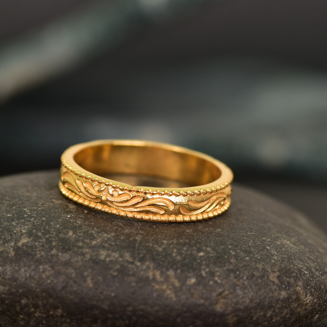 Floral Leaf Wedding Band, Vine Leaf Pattern Band, Natural Inspired Leaf ...