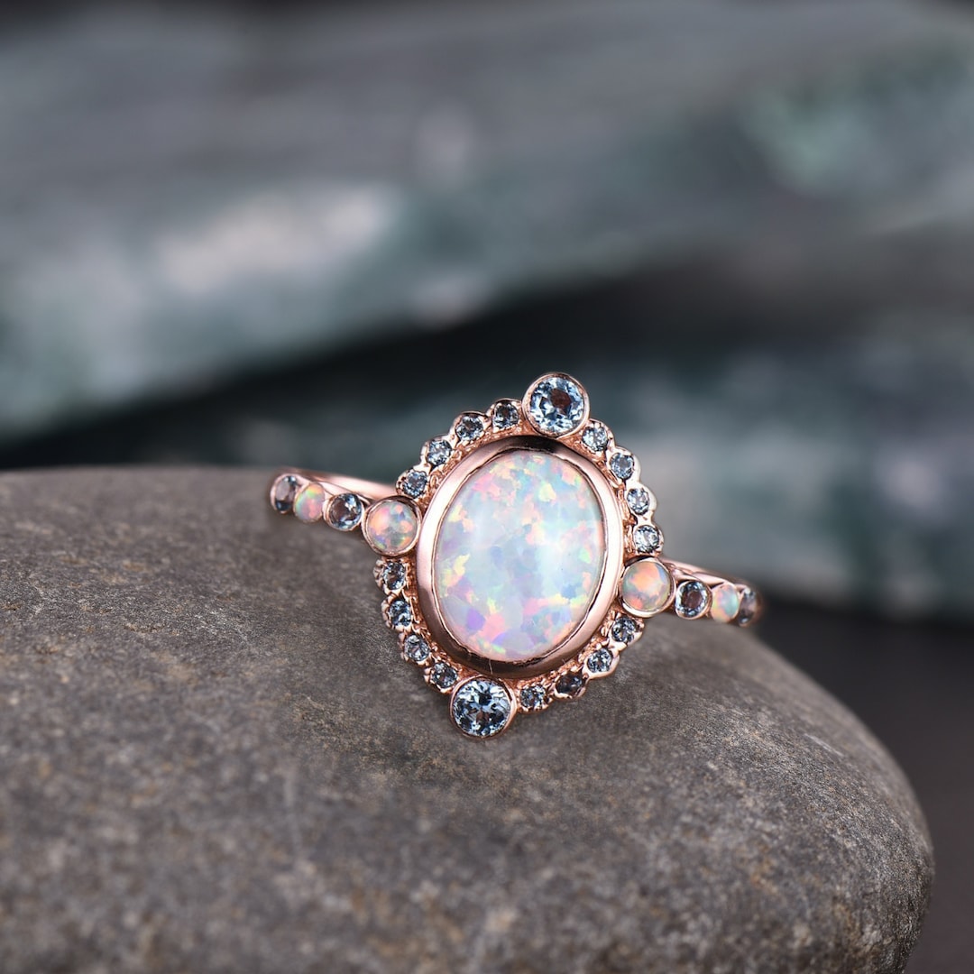 Natural Opal Ring 14k Gold Ring october Birthstone Ring Stunning Oval ...