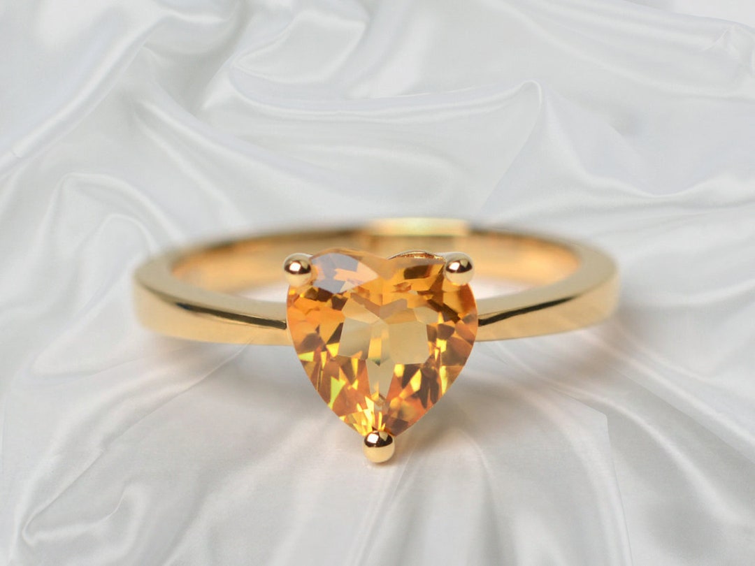 Natural Heart Citrine Engagement Ring, 3.85ct,solid 14k Yellow Gold ...