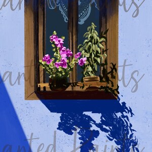 Greece Window, Flowers by Windowsill, Digital Download, Living Room ...