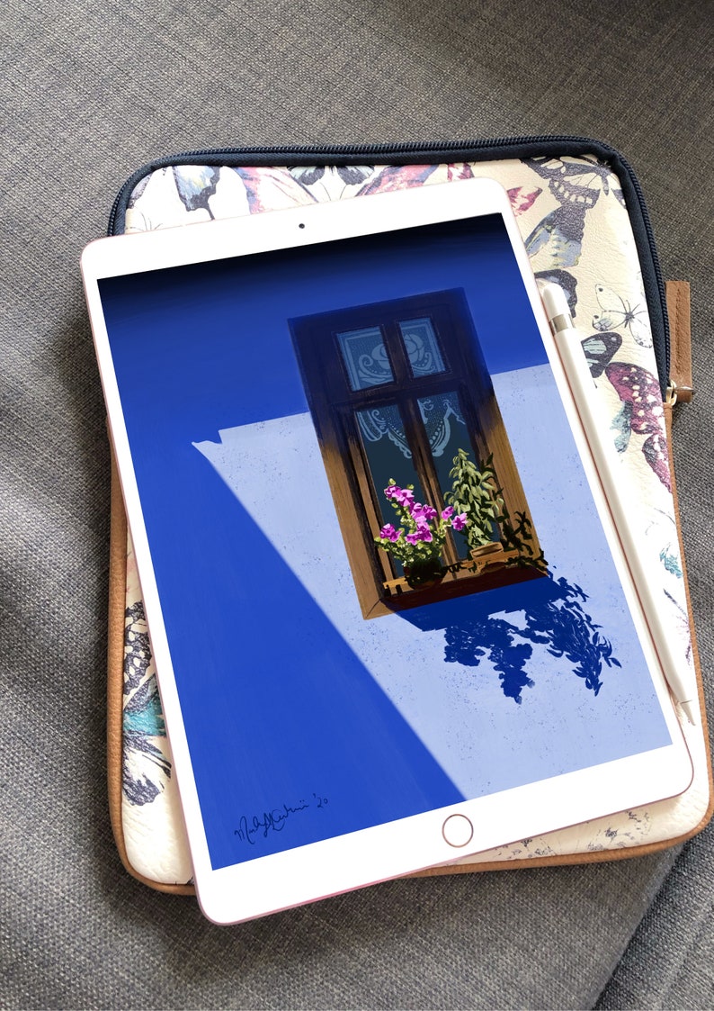 Greece Window, Flowers by Windowsill, Digital Download, Living Room ...