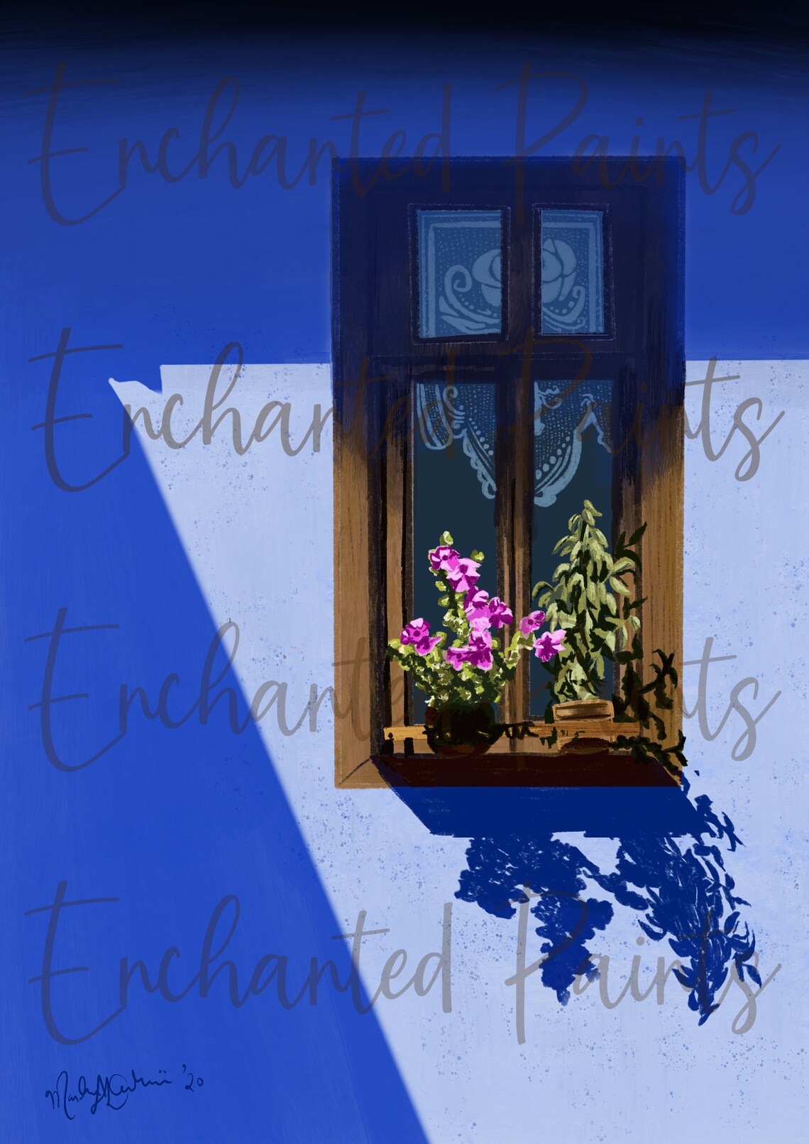 Greece Window, Flowers by Windowsill, Digital Download, Living Room ...
