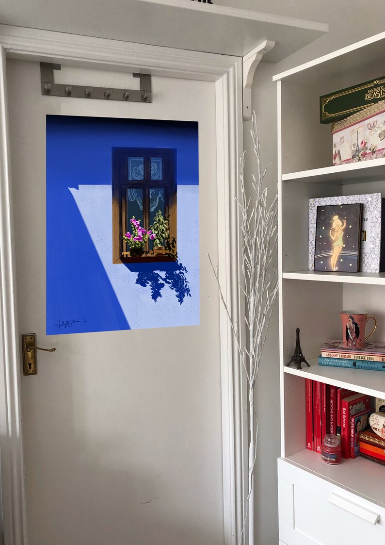 Greece Window, Flowers by Windowsill, Digital Download, Living Room ...