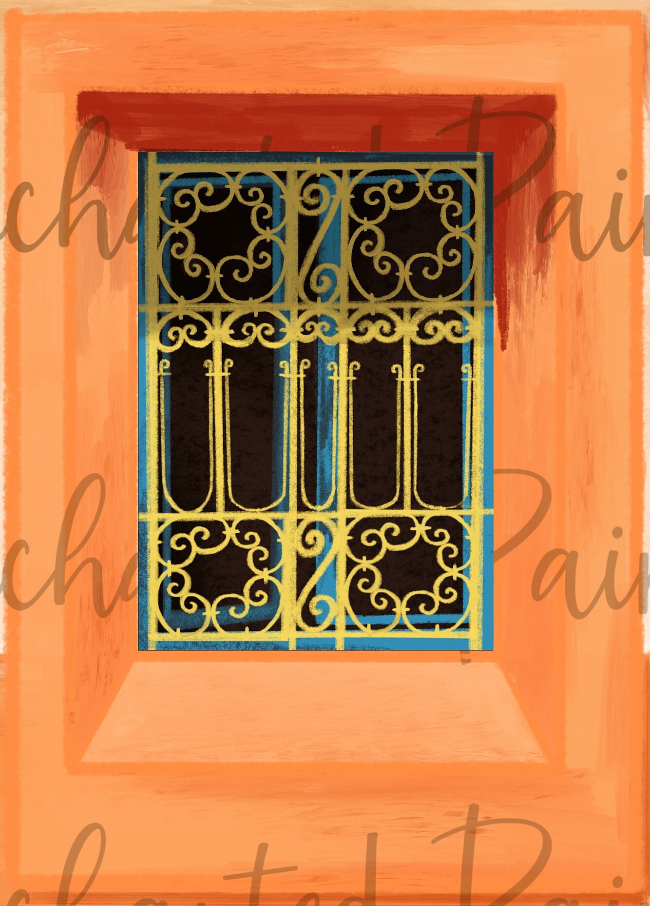 Moroccan Window Design, Digital Download, Orange Window Painting ...