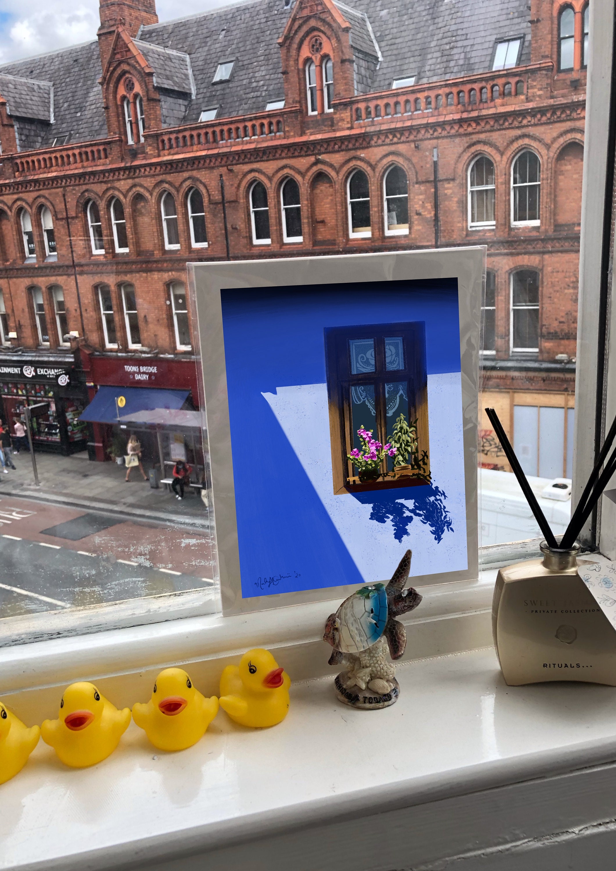 Greece Window, Flowers by Windowsill, Digital Download, Living Room ...