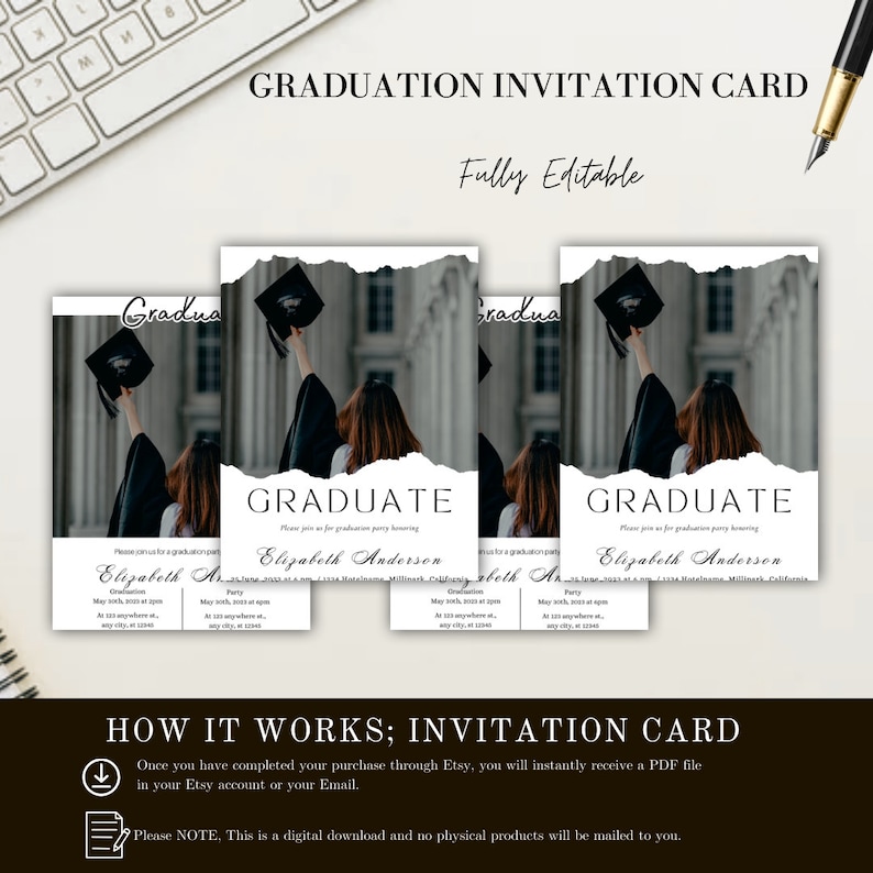 Graduation Invitation Card, Personalized Grad Announcement, Custom Grad ...