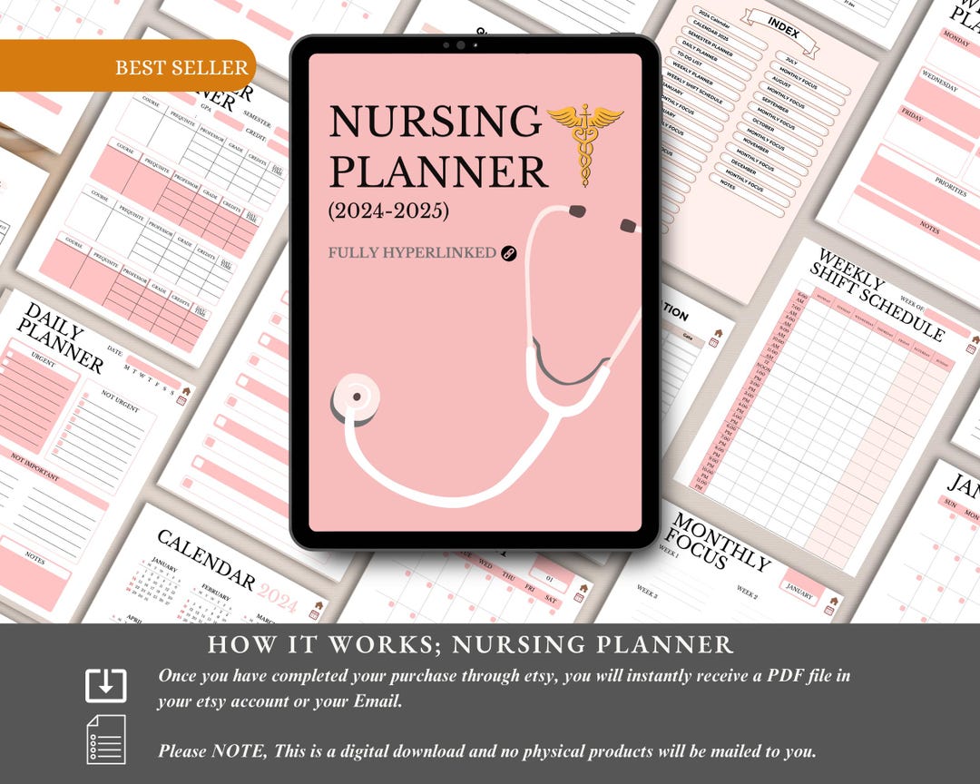 2024 2025 Hyperlinked Nursing Planner, Weekly & Monthly Organizer, Nurse Gift, Medical Student ...
