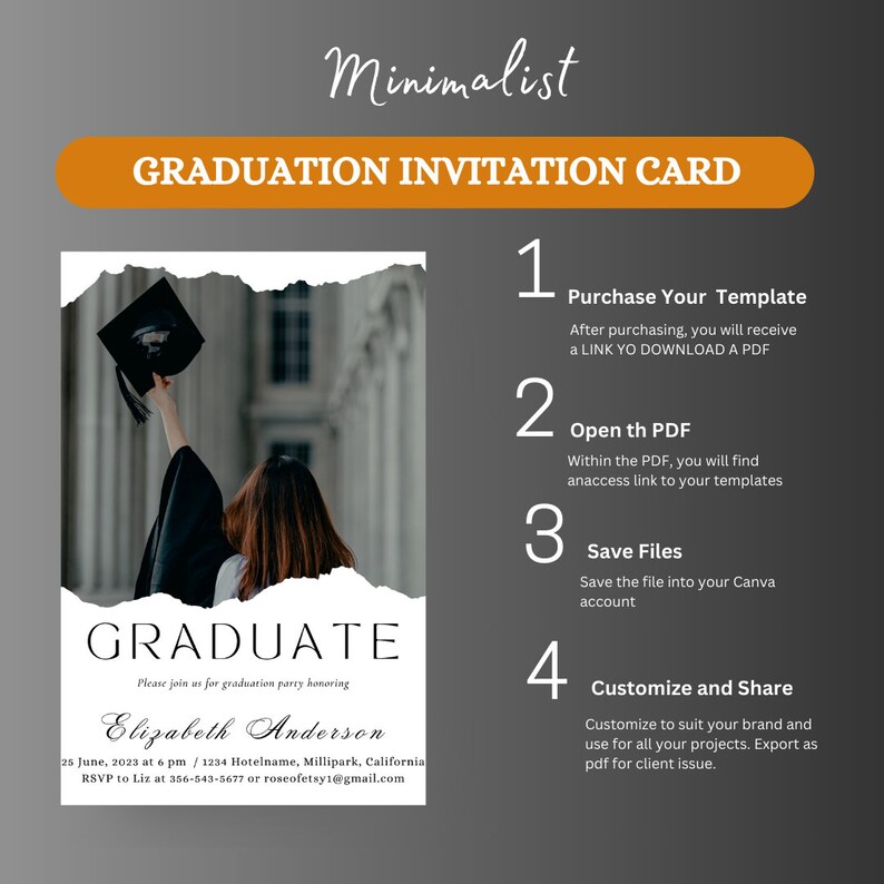 Graduation Invitation Card, Personalized Grad Announcement, Custom Grad ...