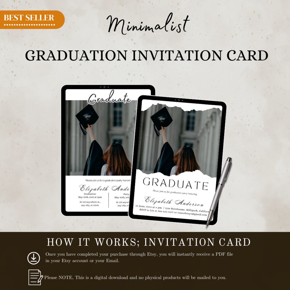 Graduation Invitation Card, Personalized Grad Announcement, Custom Grad ...