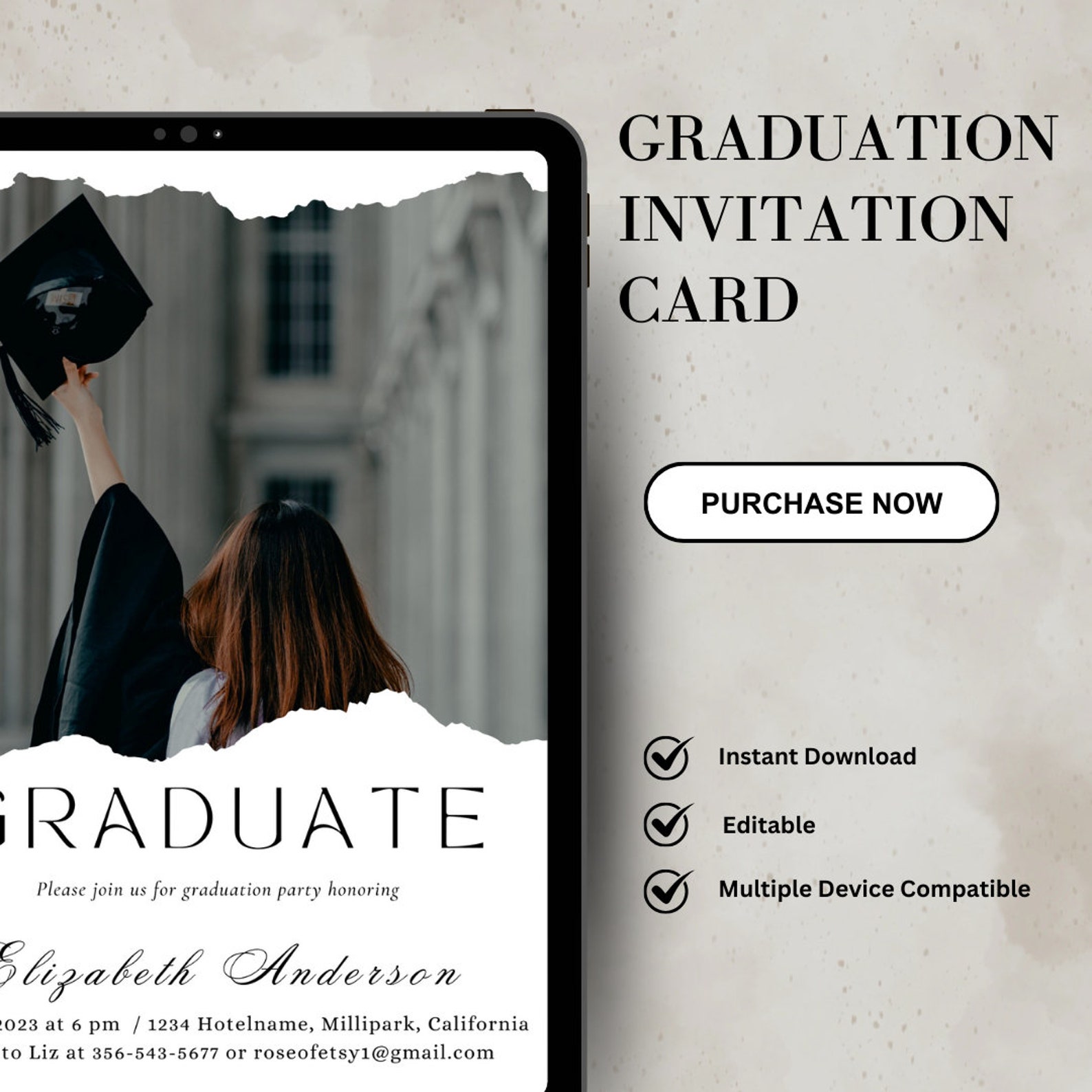 Graduation Invitation Card, Personalized Grad Announcement, Custom Grad ...