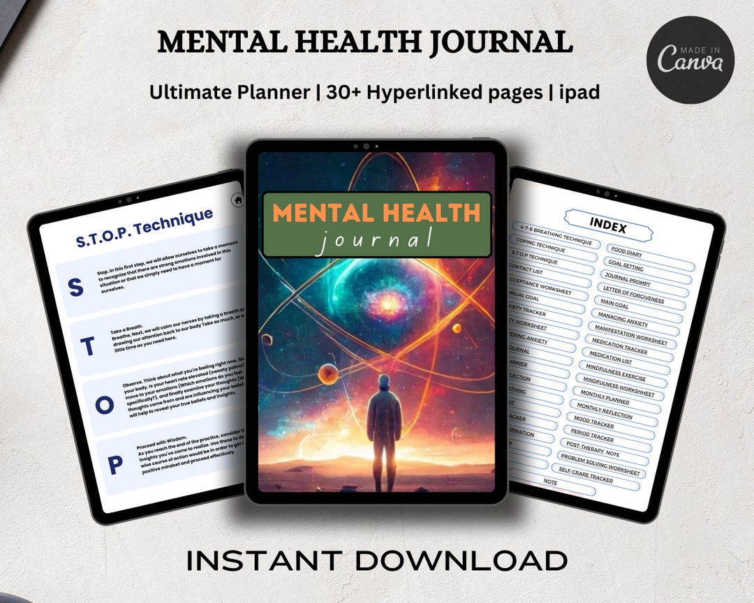 Hyperlinked Mental Health Journal, Digital Wellness Planner, Self-care ...