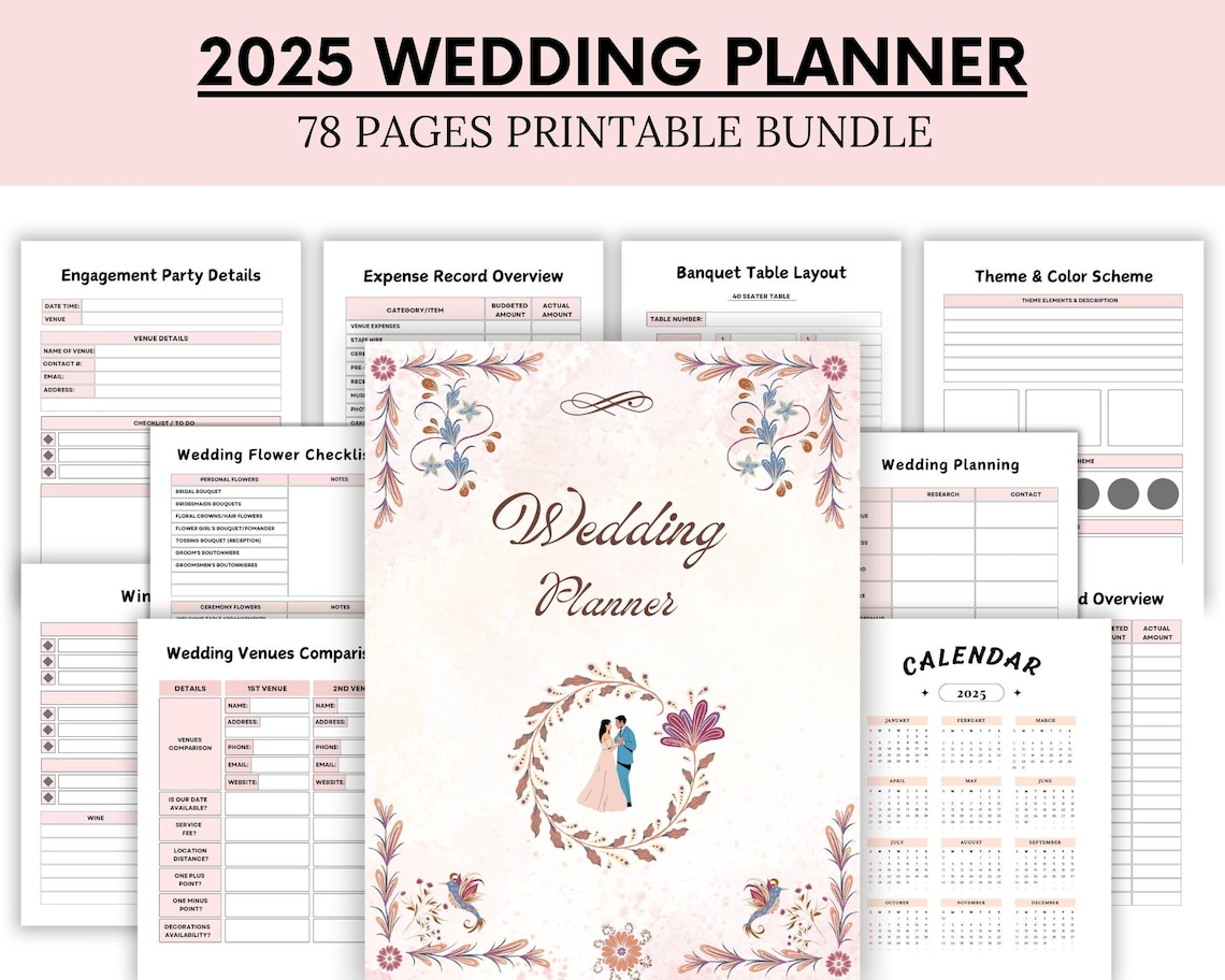 2025 Wedding Planner, Printable Wedding Planner, Wedding Plan Bundle ...