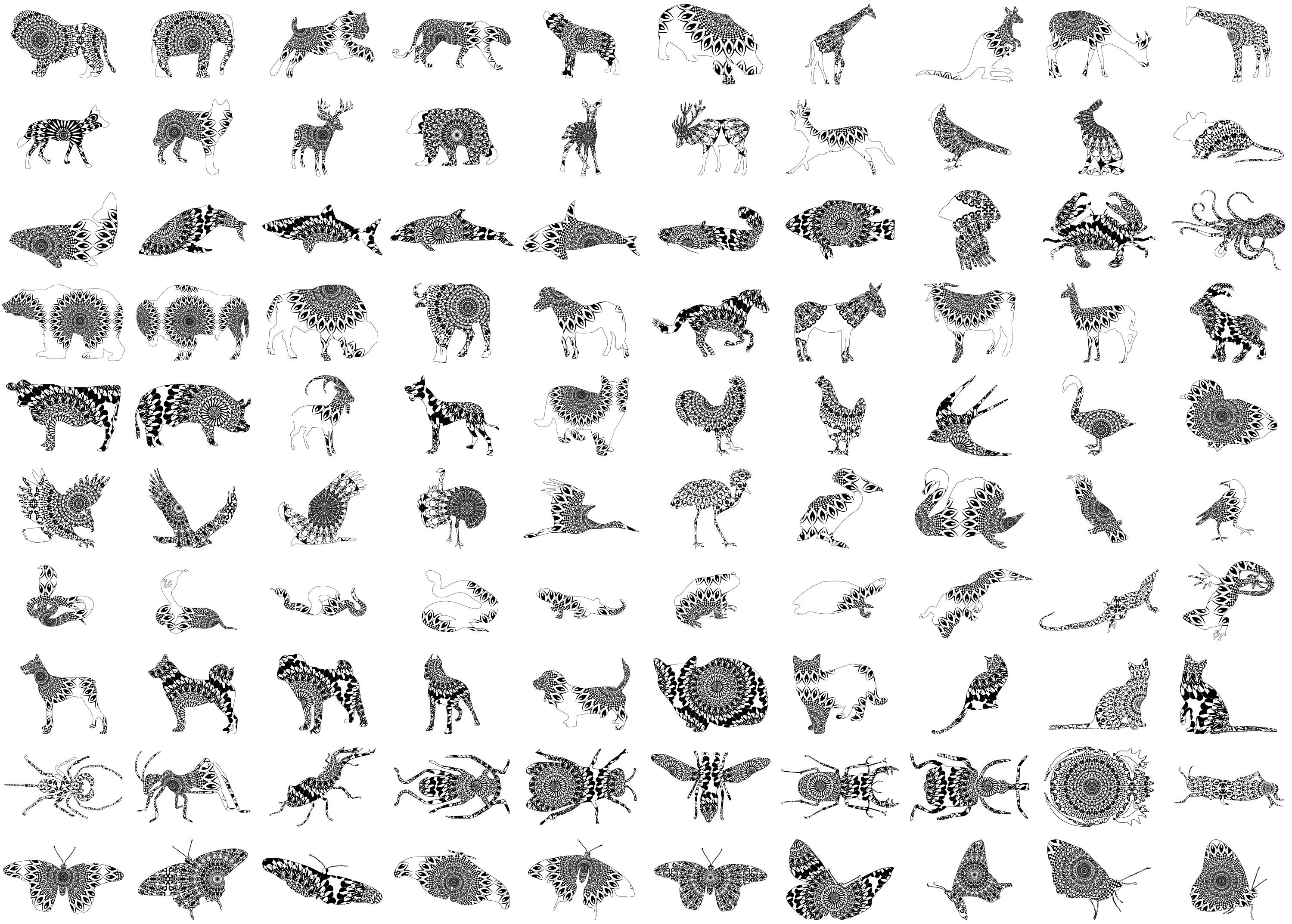 Mandala & Animals Bundle 100 / Set of Mandala's SVG, PNG and JPG ...