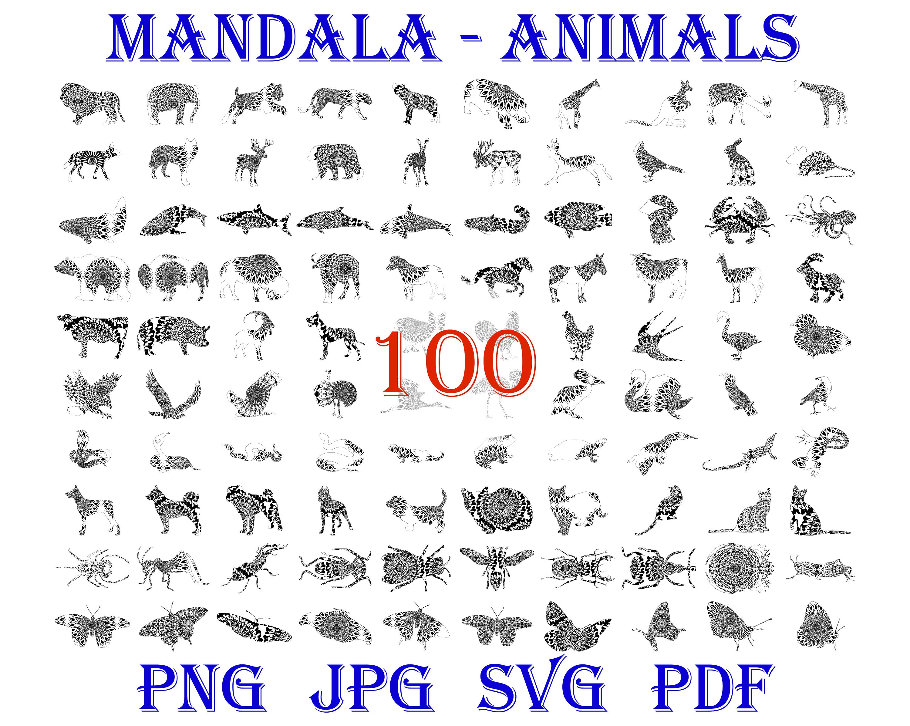 Mandala & Animals Bundle 100 / Set of Mandala's SVG, PNG and JPG ...