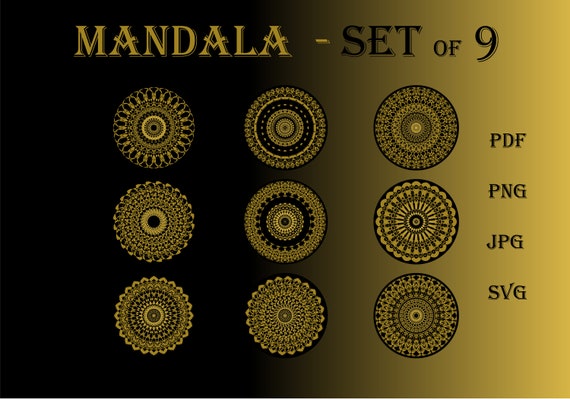 Mandala Golden SET of 9 / Set of Mandala's PNG and SVG/ | Etsy