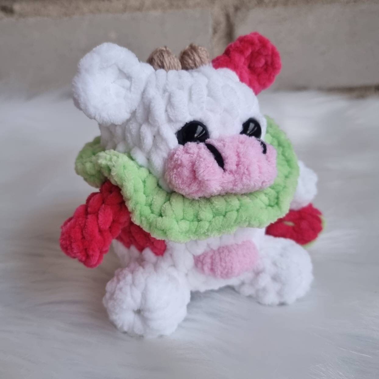 Crochet Strawberry Cow Cute Cow Plush Desk Toy Handmade - Etsy