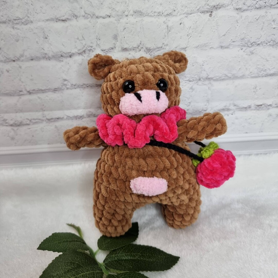 Crochet COW With a Raspberry Plush 17cm, Cute Cow, Handmade Cow Plush ...