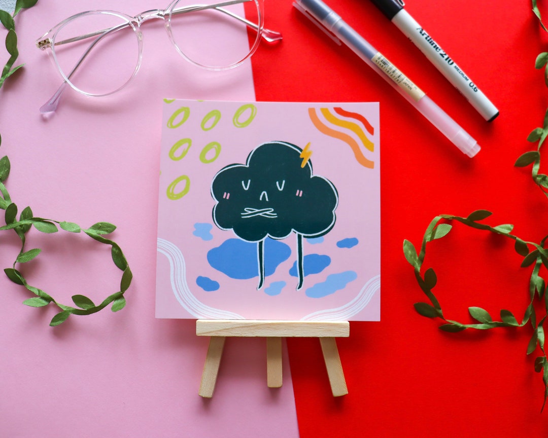 Grumpy Rain Cloud Art Print // Angry Storm Cloud // Hand Drawn Digital ...