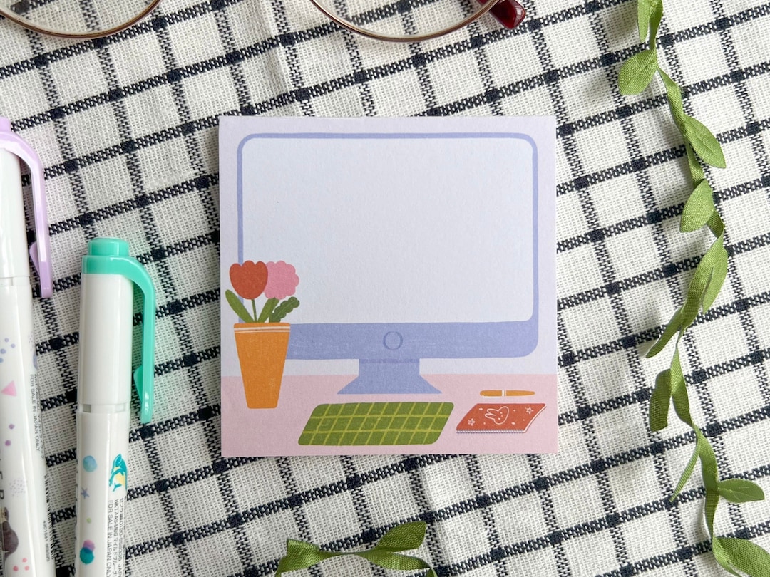 Computer Desk Memo Pad // Note Pad // Hand Drawn Illustration - Etsy