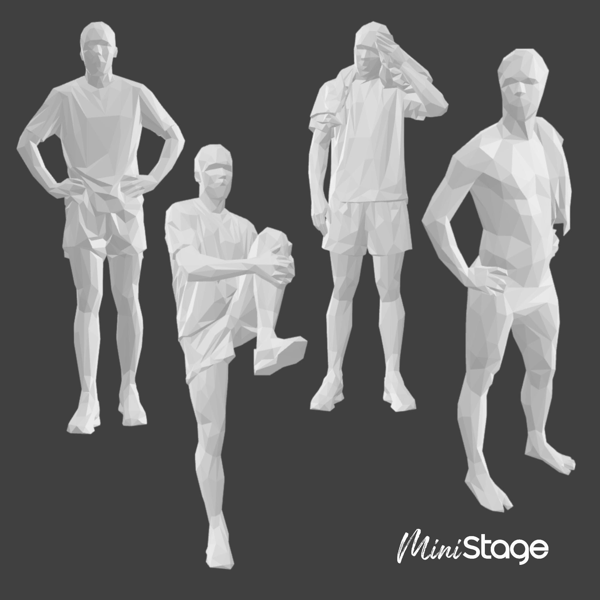 Tom Set of Four Low Poly Scale Figures of Male Athletes - Etsy