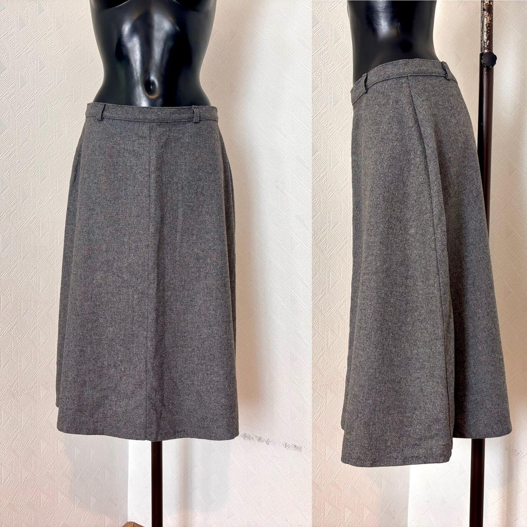 80s Vintage Wool Gray Secretary Skirt Midi Knee Winter Skirt Secretary ...