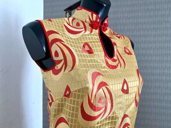 Chinese Cheongsam Qipao Yellow Bright Gold Satin Dres… - Gem