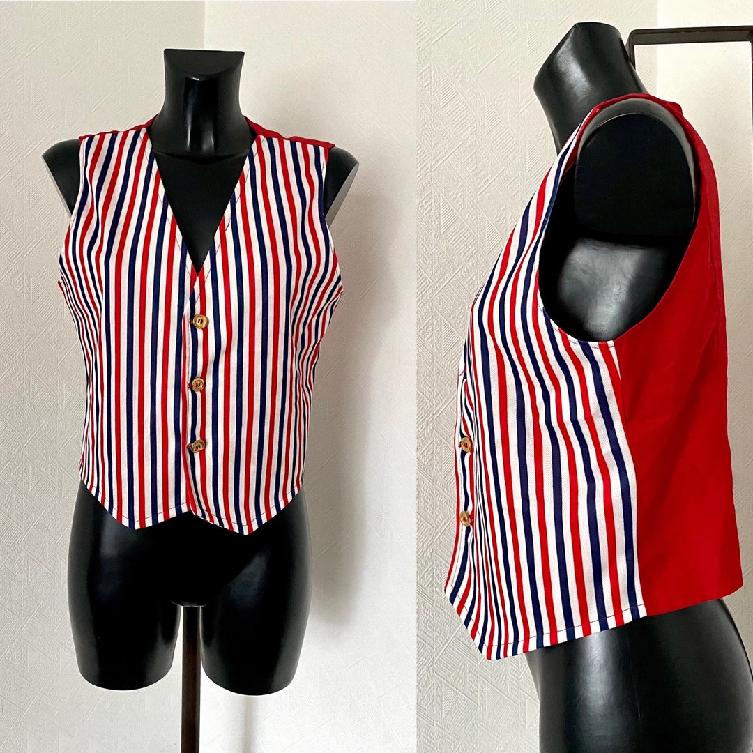 Vintage Unisex Bright Red Striped Vest Sailor Cropped Vest - Etsy
