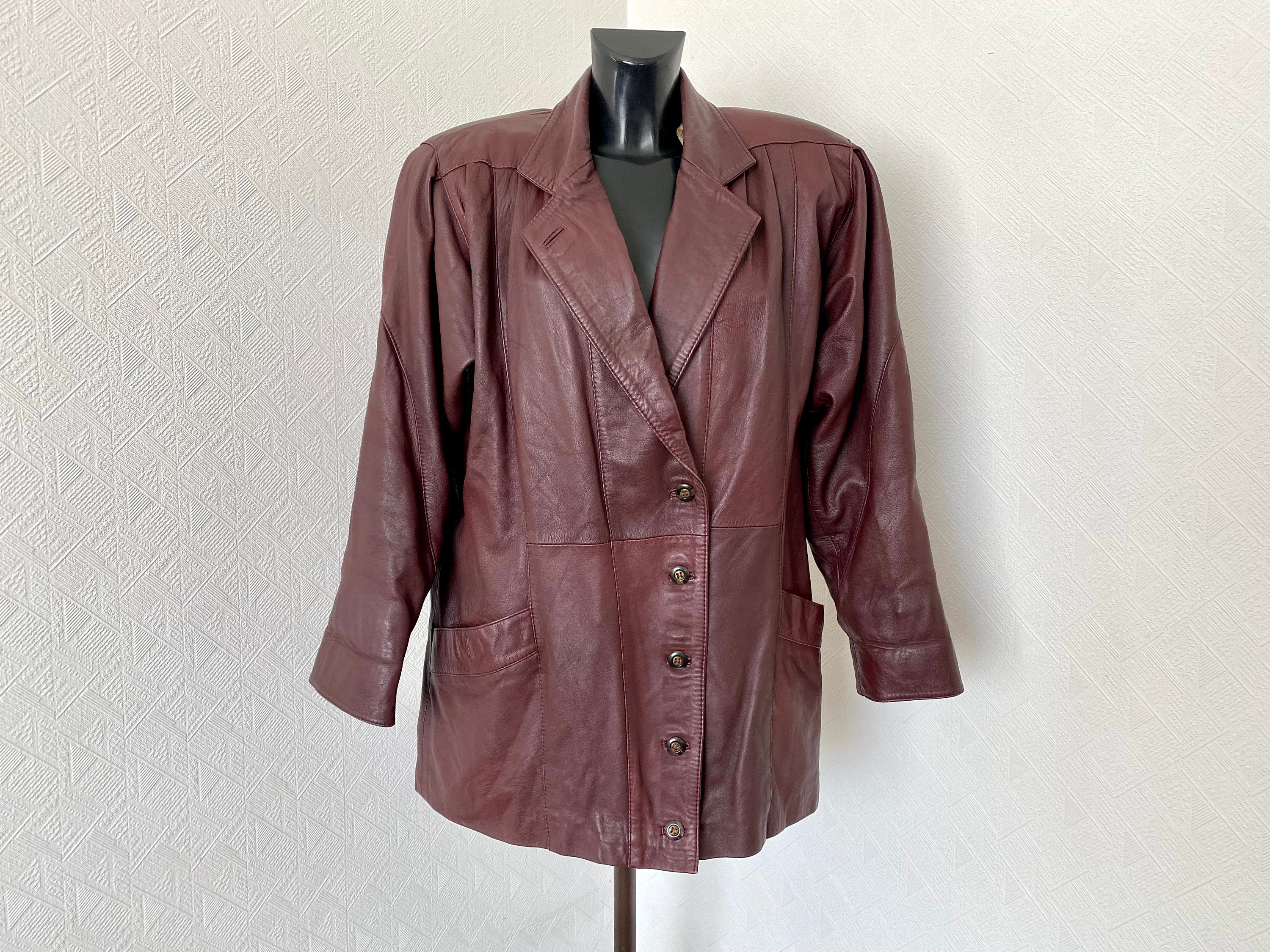 Vintage 80's Genuine Bordo Rustic Leather Oversize Jacket Red Unisex ...