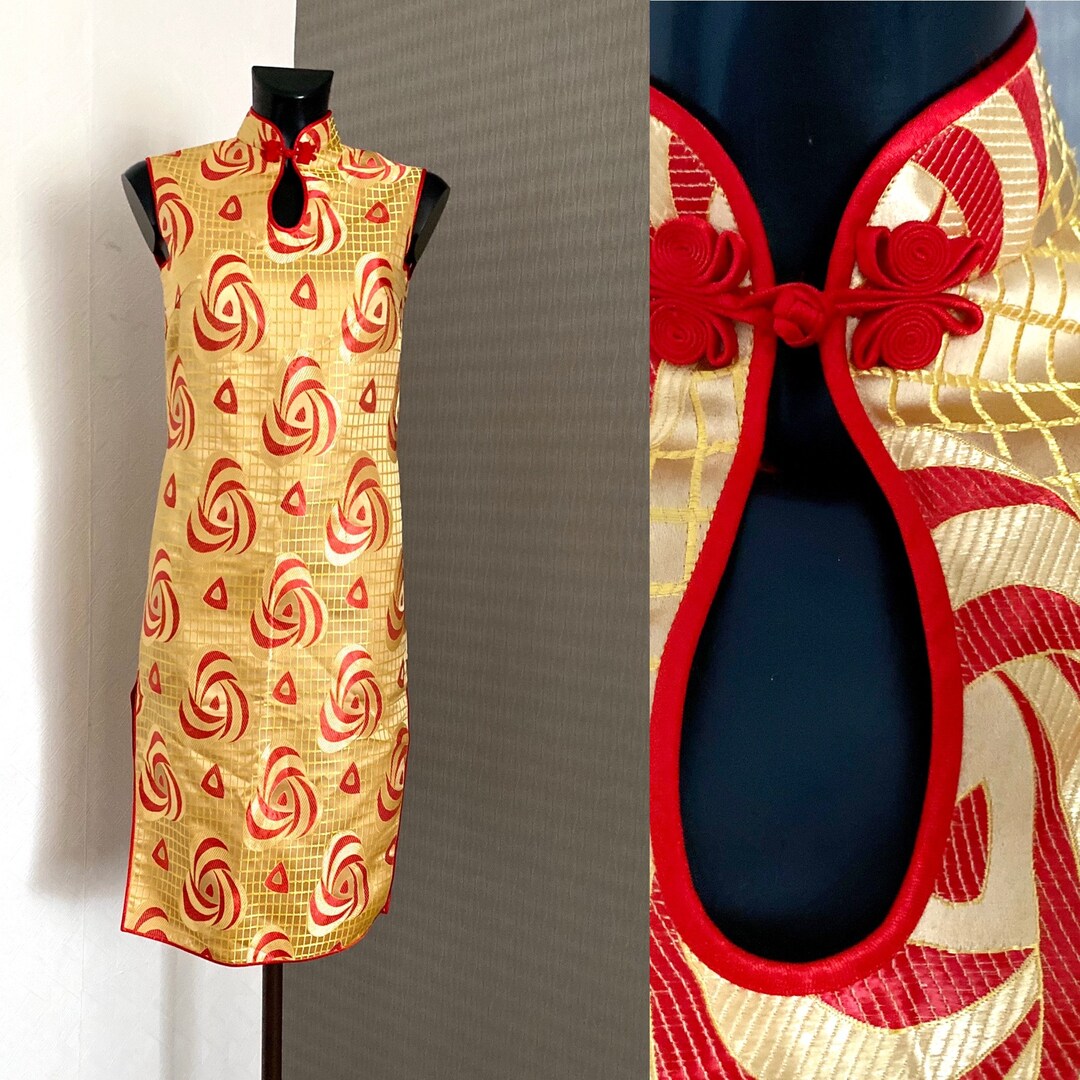 Chinese Cheongsam Qipao Yellow Bright Gold Satin Dress Traditional ...