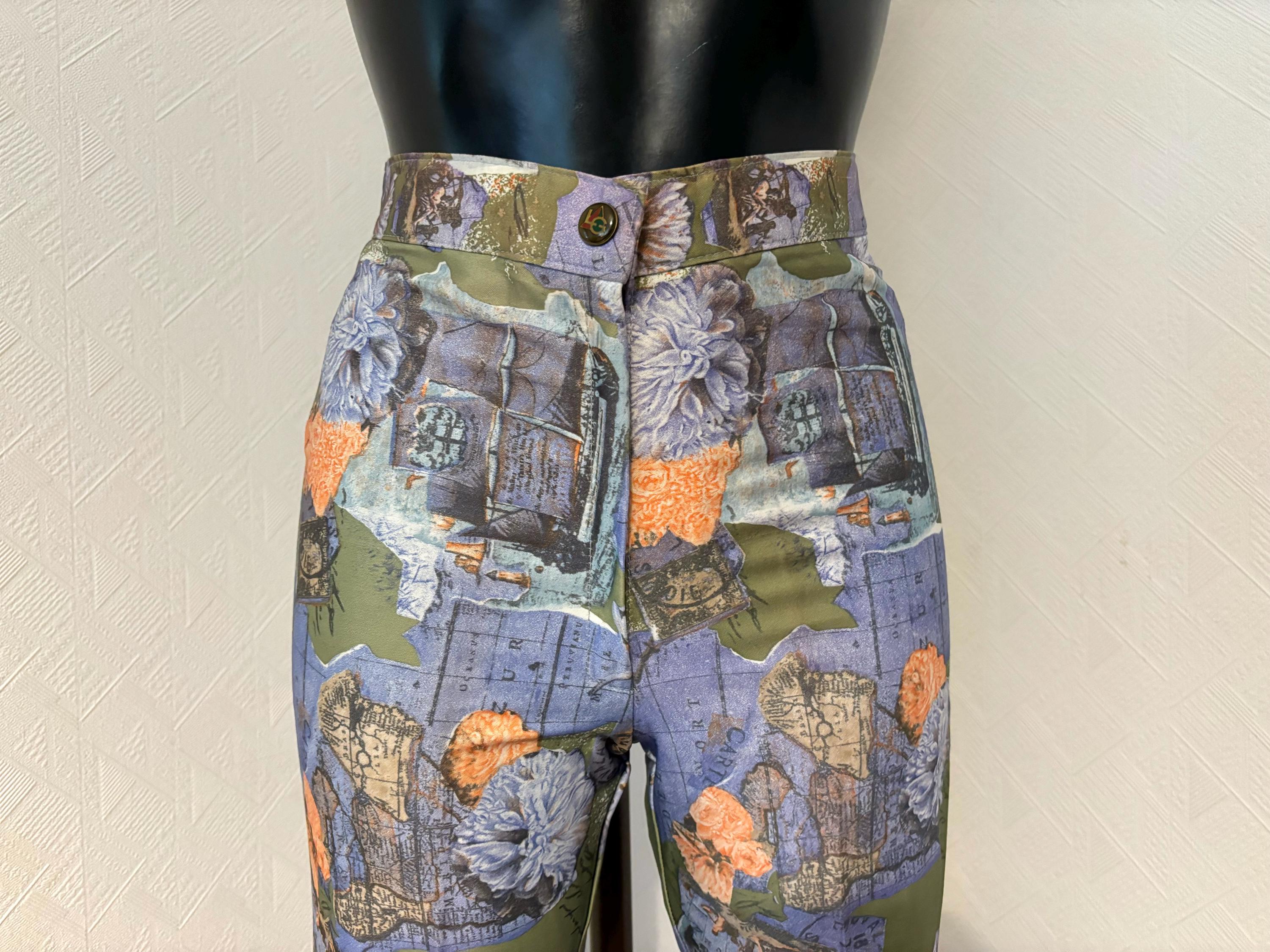 90s Purple Stirrup Pants Map and Floral Pattern Pants High Waist Pants ...