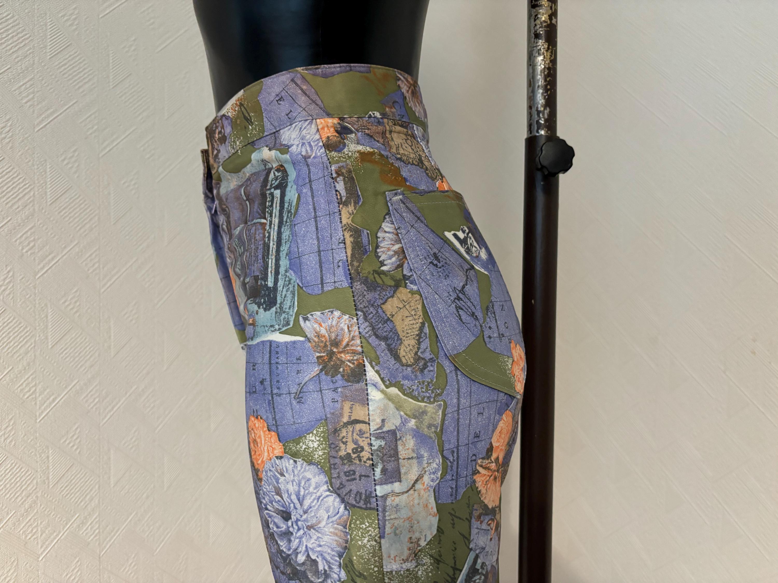 90s Purple Stirrup Pants Map and Floral Pattern Pants High Waist Pants ...