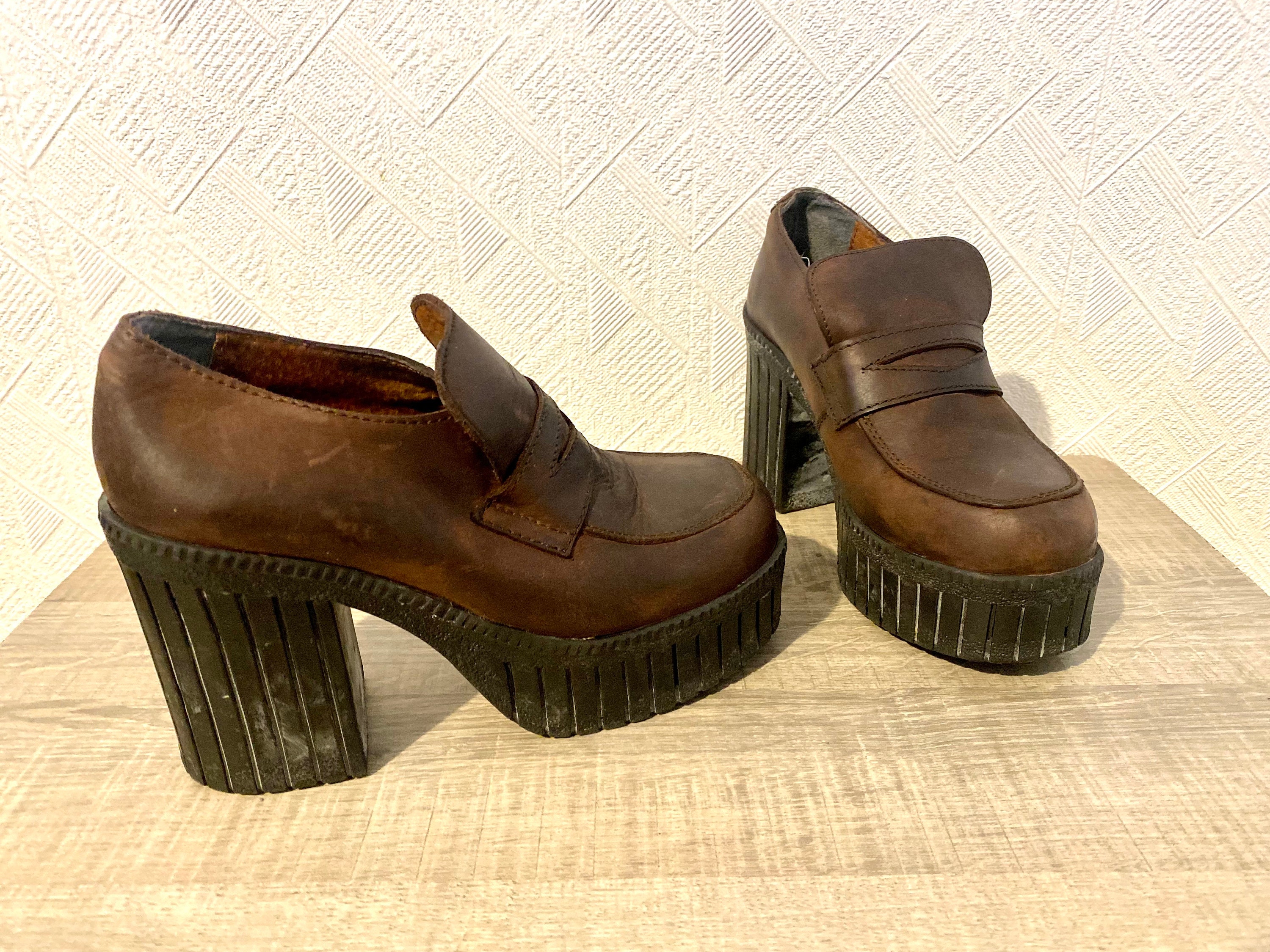 Vintage Brown Leather High Heel Pumps 30s Inspired Style Oxford Mary ...