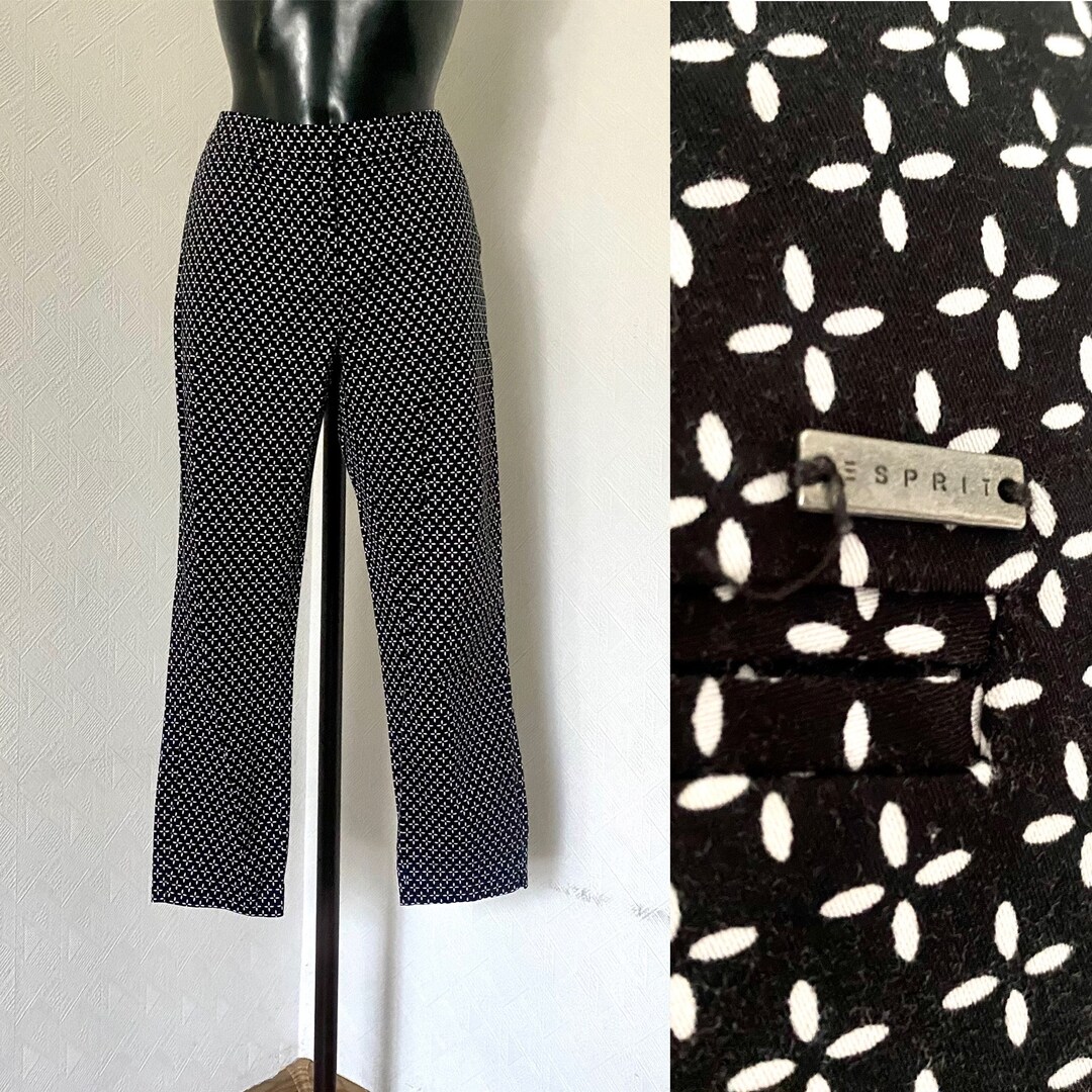 Women's ESPRIT Pants Black and White Cropped Straight Capri Midi Shorts ...