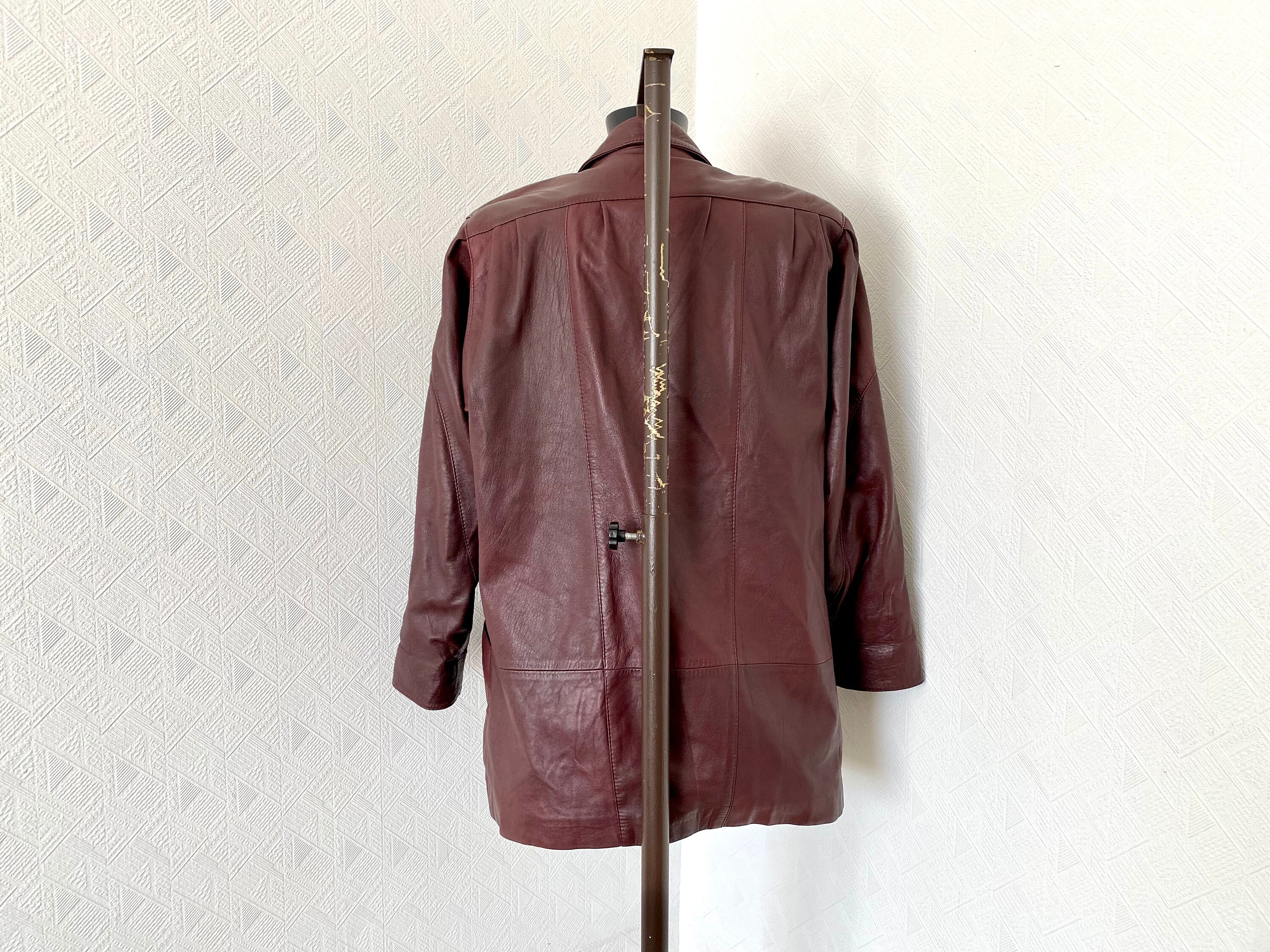 Vintage 80's Genuine Bordo Rustic Leather Oversize Jacket Red Unisex ...