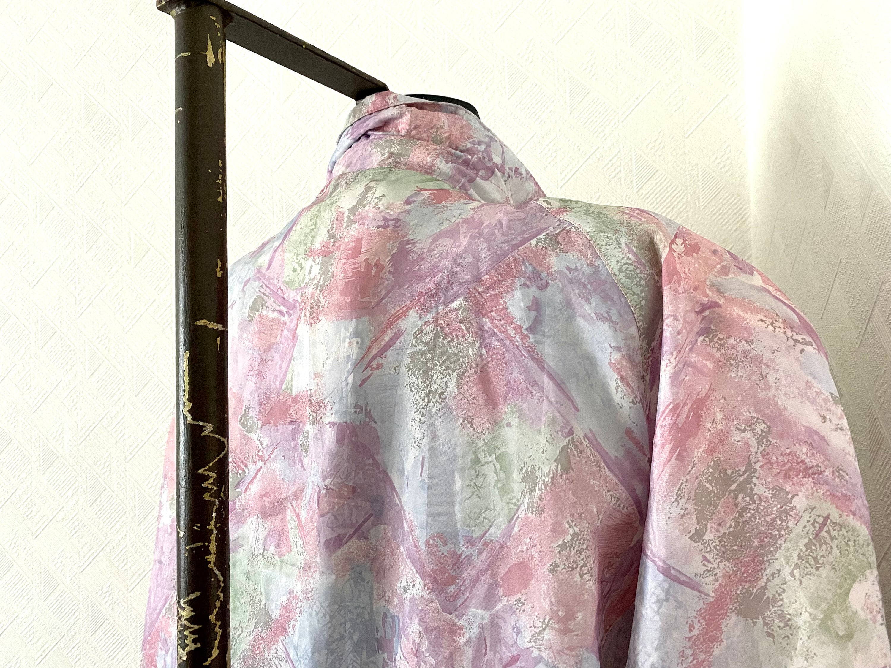 80s Vintage Colorful Light Pink Abstract Jacket Long Parka Hipster ...