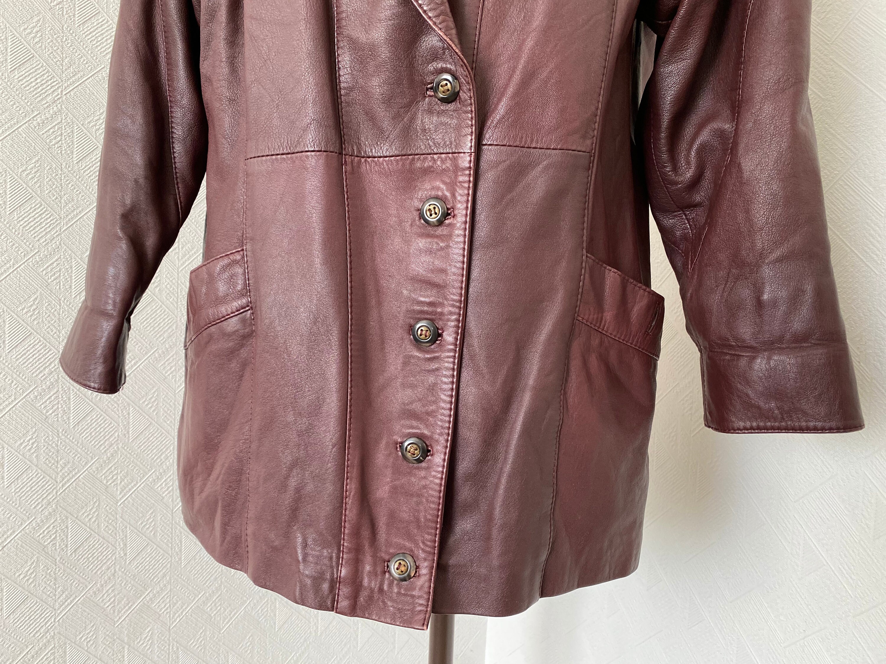 Vintage 80's Genuine Bordo Rustic Leather Oversize Jacket Red Unisex ...