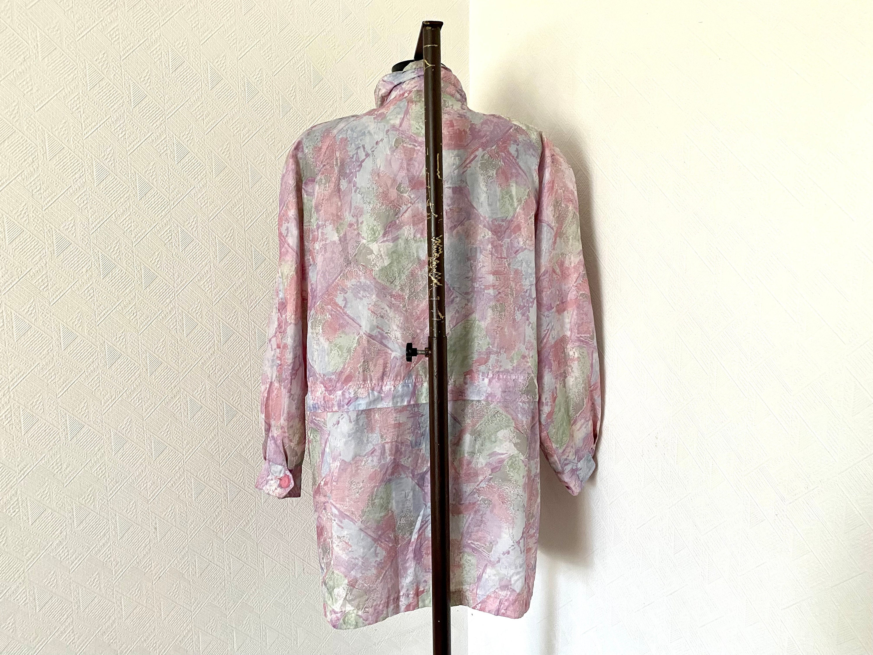 80s Vintage Colorful Light Pink Abstract Jacket Long Parka Hipster ...