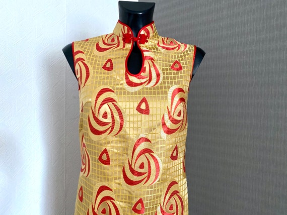Chinese Cheongsam Qipao Yellow Bright Gold Satin Dres… - Gem