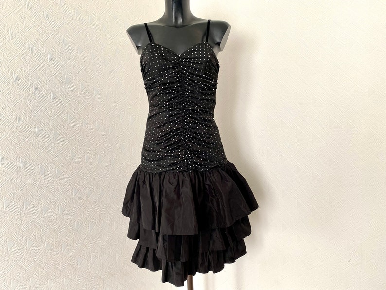 80s Vintage Black Prom Dress Retro Party Polka Dot Diamond - Etsy