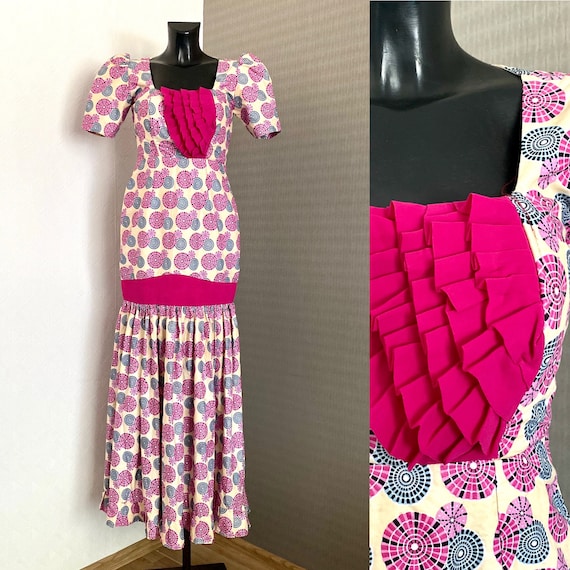 Vintage African Style Maxi Dress Retro Accordion Plea… - Gem