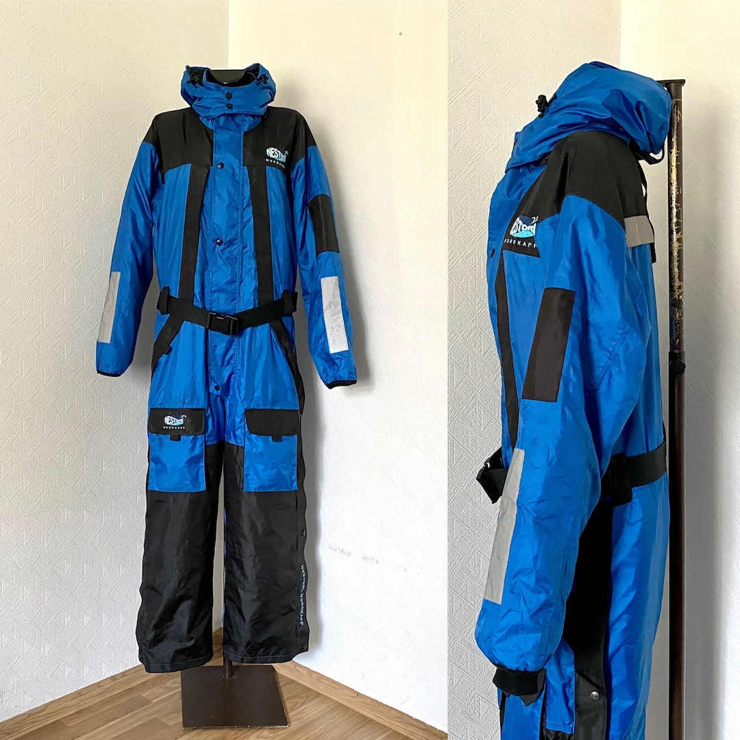 Vintage Men's One Piece Ski Suit Hipster Blue Black Snowsuit Winter ...