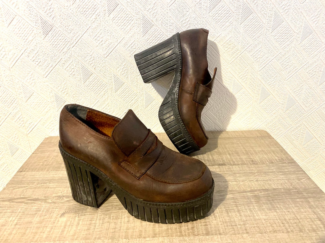 Vintage Brown Leather High Heel Pumps 30s Inspired Style Oxford Mary ...